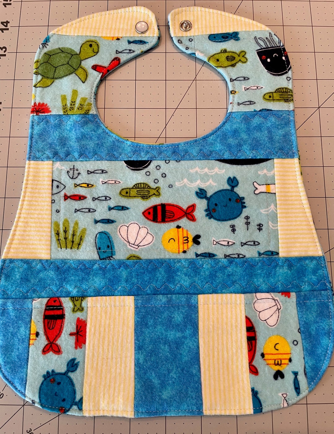 Sea Life Handmade Quilted Flannel Baby Bib, Reversible, Upcycled Fabric ...