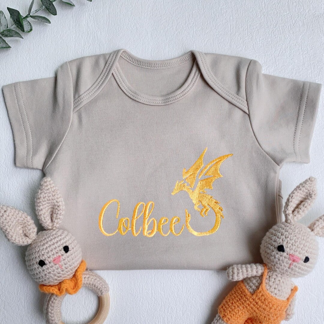 Custom Dragon With Name Baby Clothes, Custom Embroidered Name Baby ...