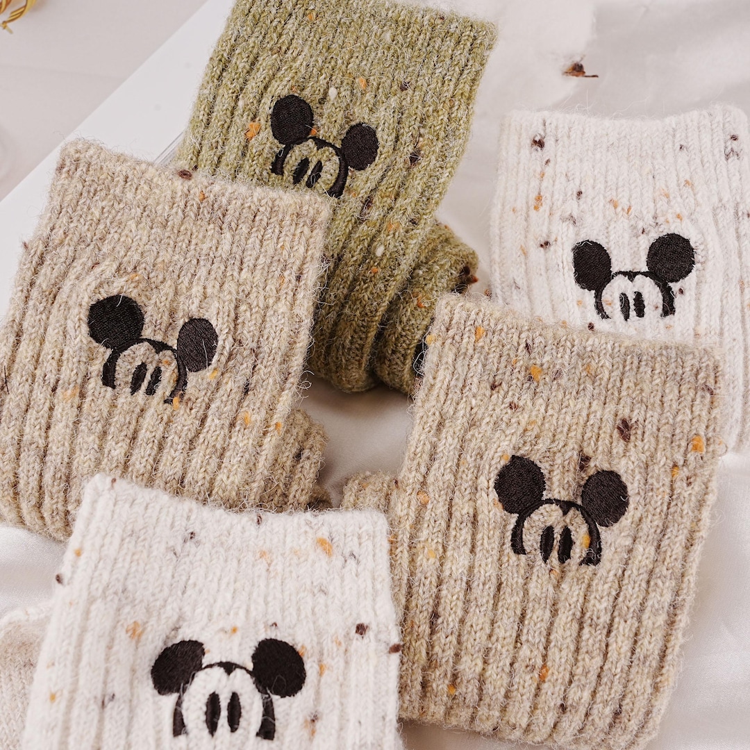 Cute Mouse Embroidery Socks, Handmade Wool Sock, Warm Daily Socks ...