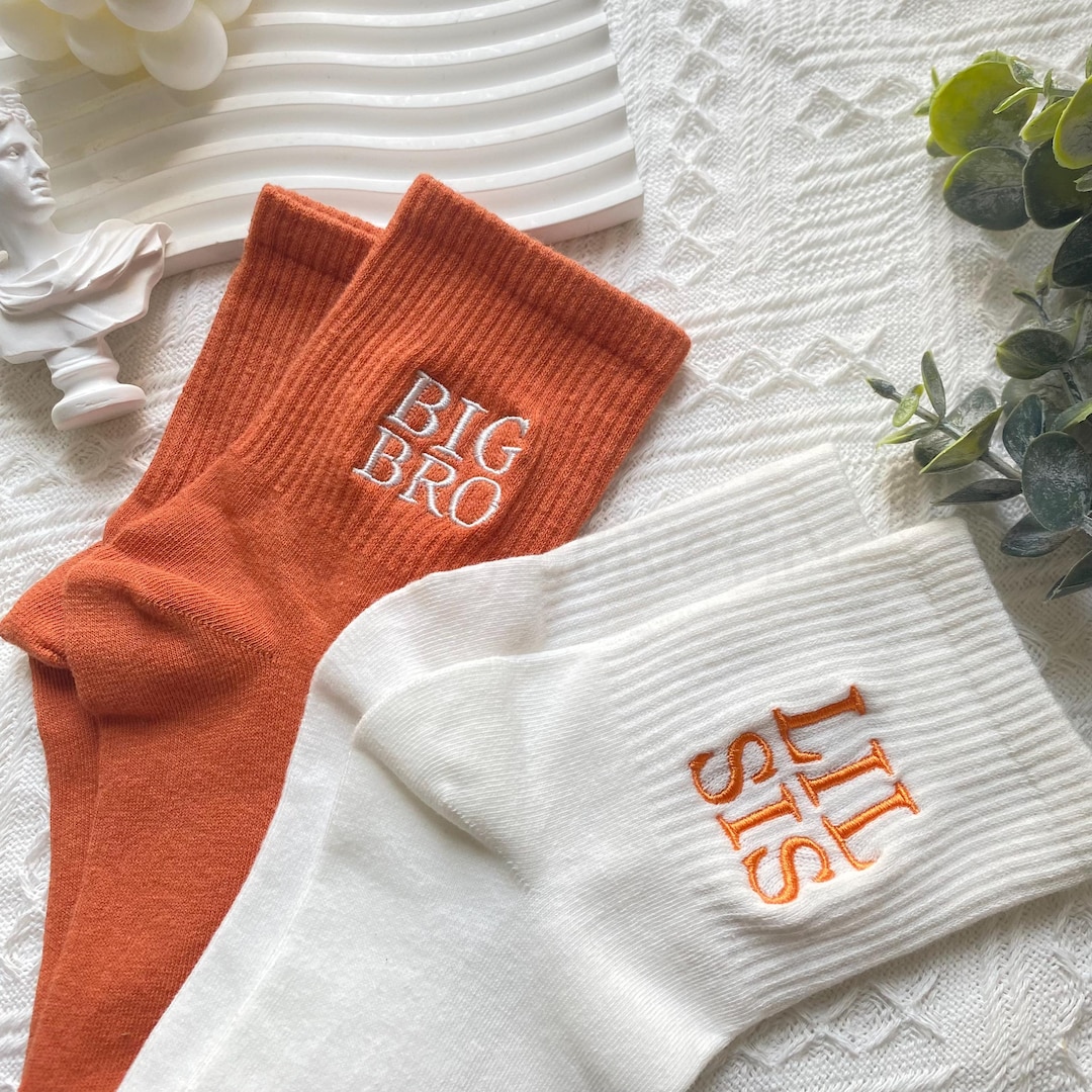 Custom Lit Sis/big Bro Socks, Embroidery Family Middle Socks, MOM DAD GRANDPA Socks, Party ...