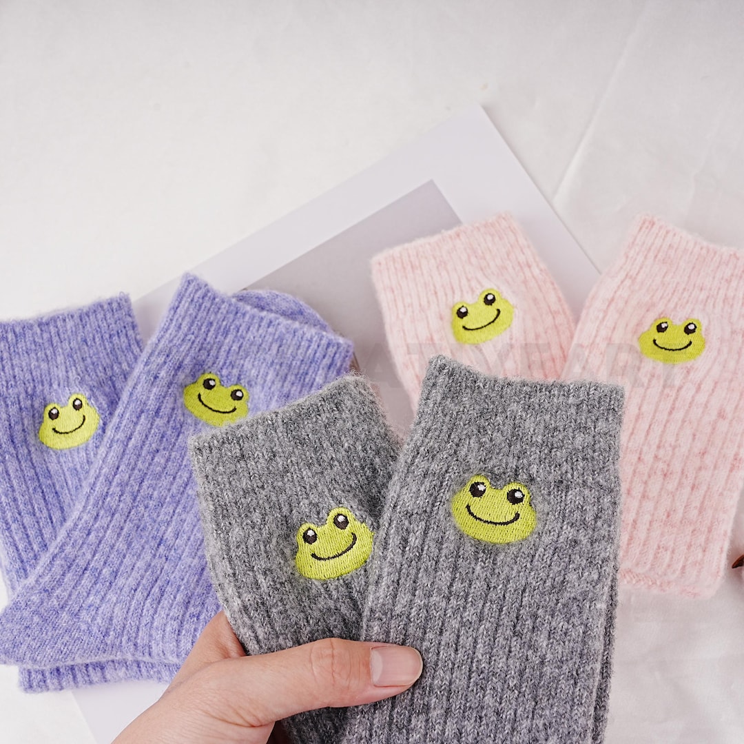 Cute Frog Wool Socks, Warm Embroidery Socks, Autumn Winter Socks ...