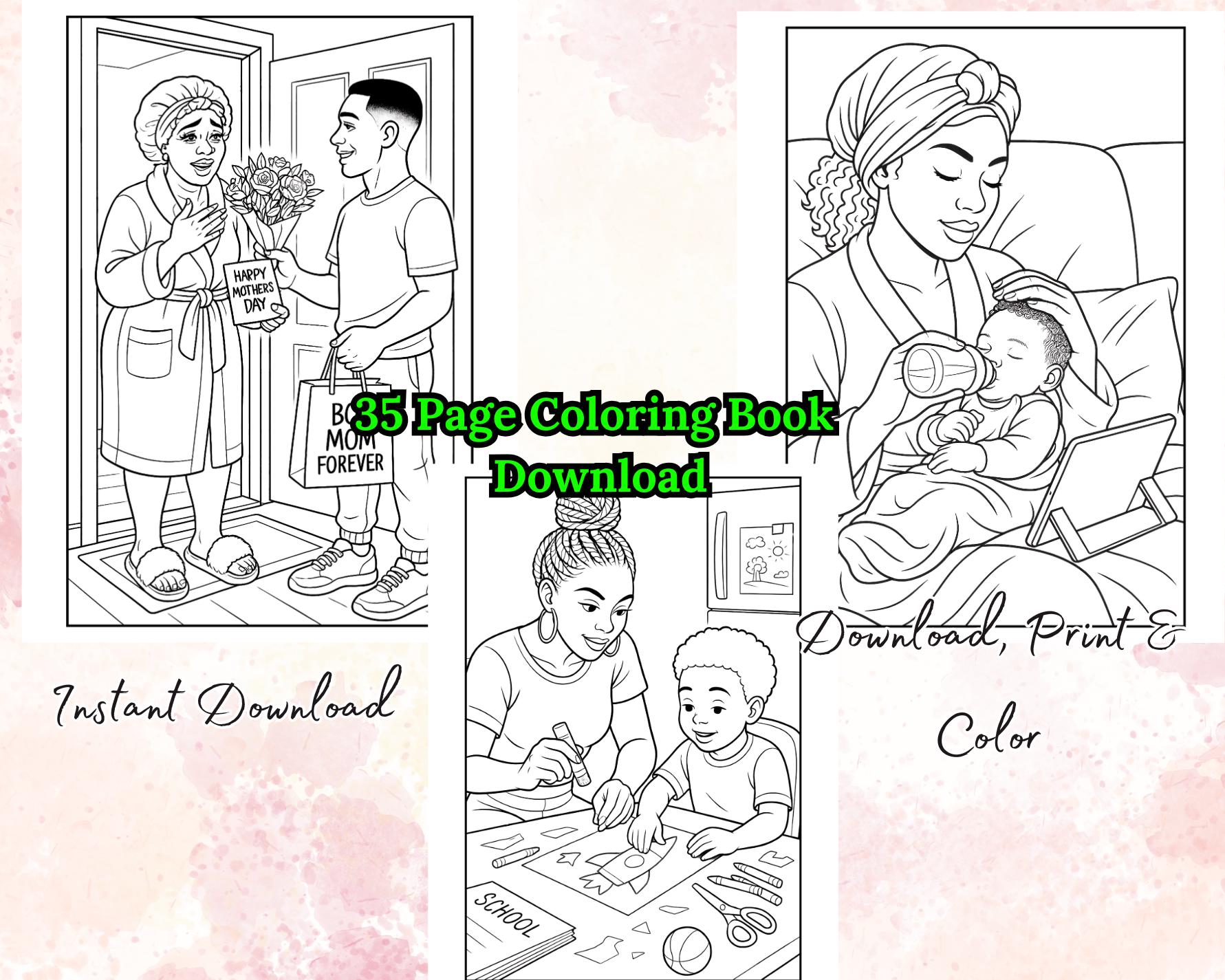 35 Black Mom Moments Coloring Pages Bold and Easy Boy Mom Afro Sassy ...