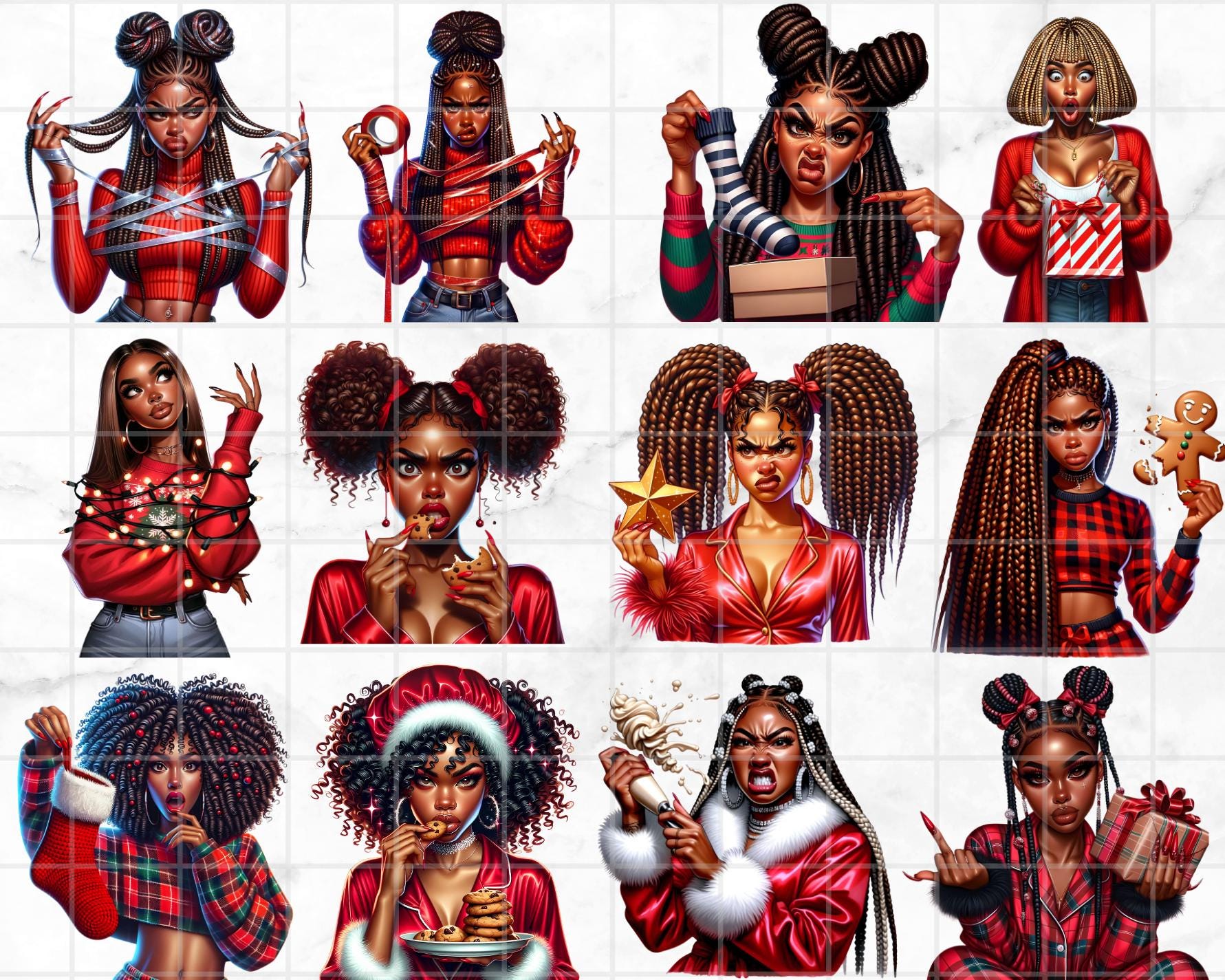 32 Sassy Black Girl Christmas Clipart Bundle PNG Holiday Attitude Funny ...