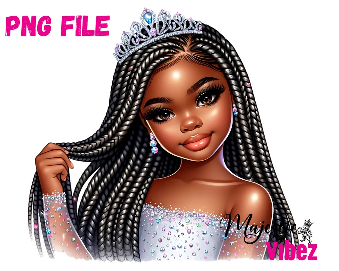 Black Princess Girl Clipart Little Black Girl PNG Black Girl With Crown ...