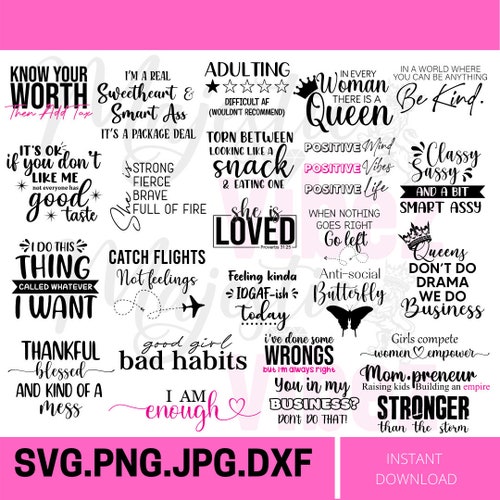 Women Bundle SVG 25 Designs Simple Quotes Motivational - Etsy