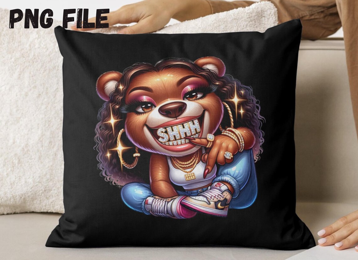 Hip Hop Bear PNG Shhh Be Quiet Png Funny Bear Clip Art for Shirts ...