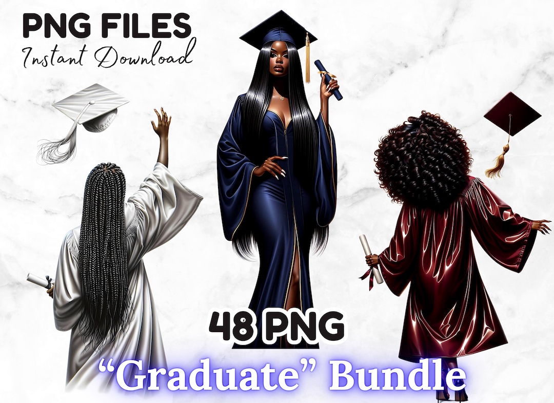 48 Black Girl Graduate Clipart Bundle Graduation Sublimation Png Afro ...