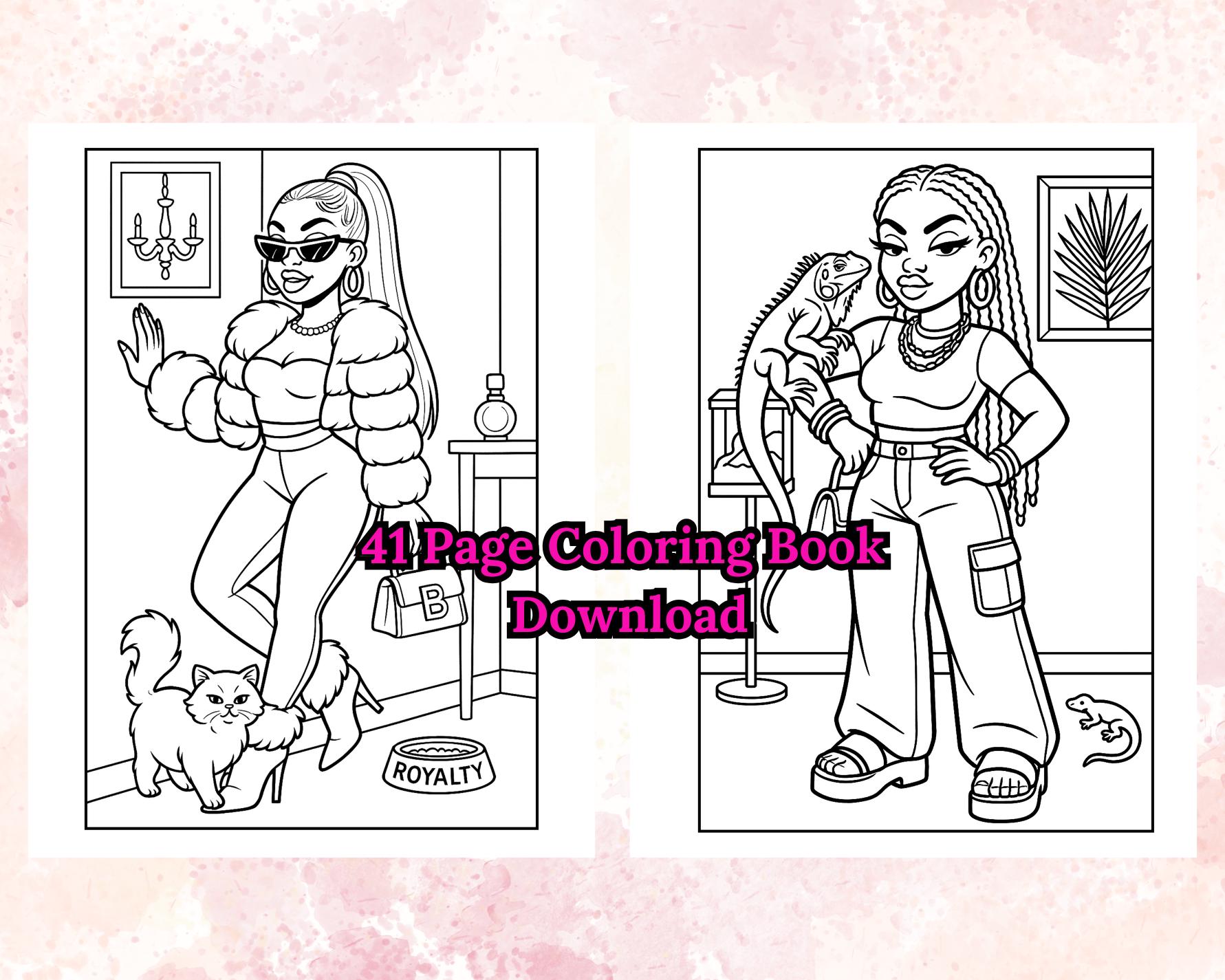 41 Slay With Pets Coloring Book Pages Bundle Bougie Black Girls Cute ...