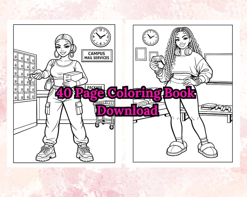 40 College Life Coloring Book Pages for Black Girls Baddie Dorm PNG ...