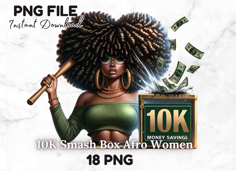 18 10K Smash Box Afro Girl PNG Bundle Hustler Girls Girl Boss Hustle ...