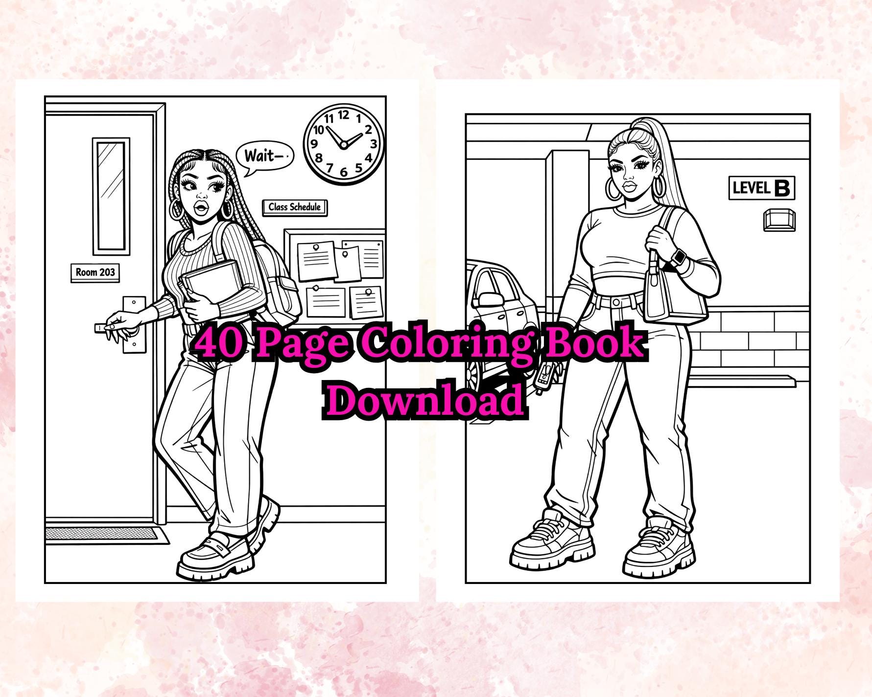 40 College Life Coloring Book Pages for Black Girls Baddie Dorm PNG ...
