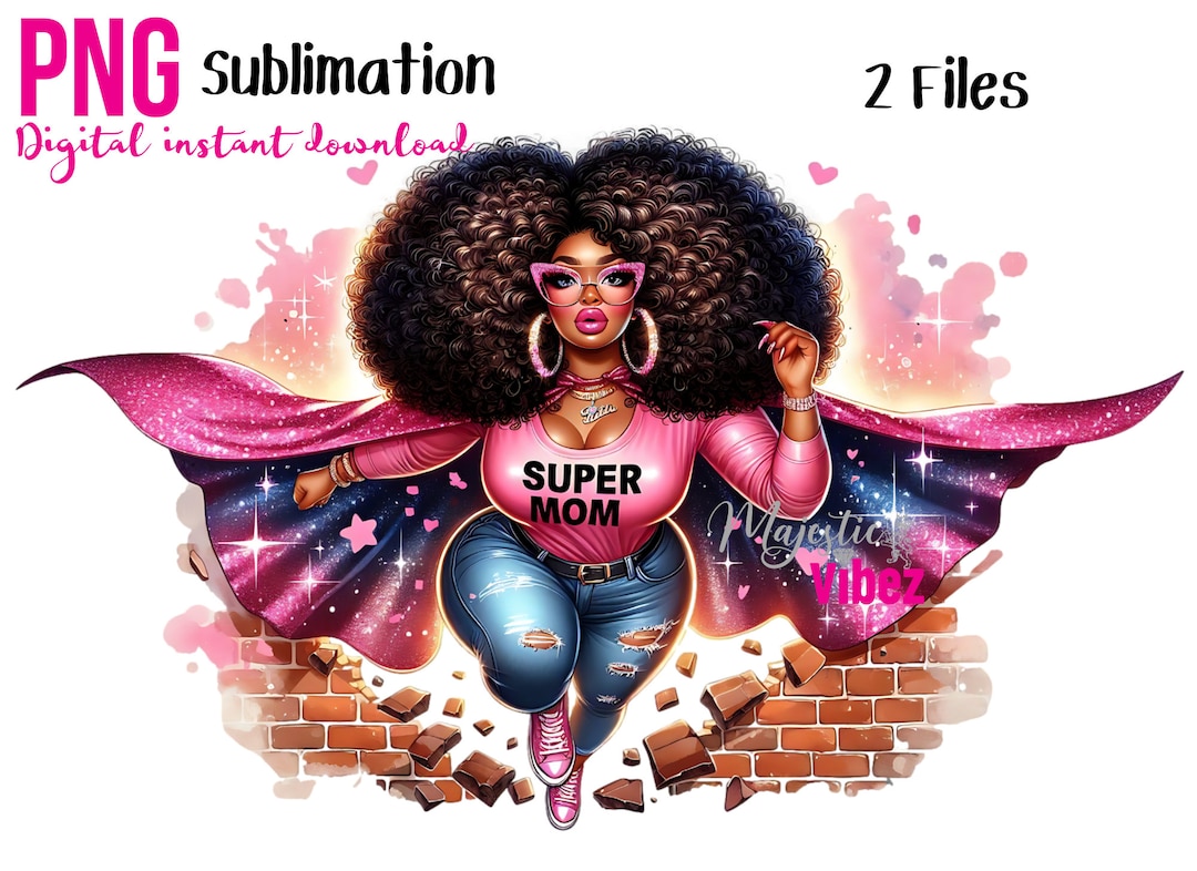 Super Mom PNG Black Supermom Clipart Mothers Day PNG for Mom Afro Queen ...