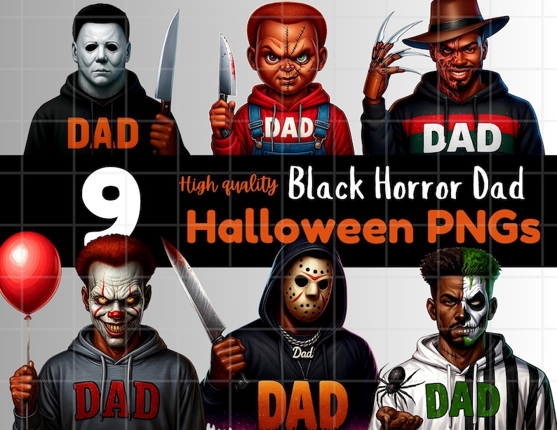 9 Black Horror Dad Halloween PNG Bundle African American Men ...