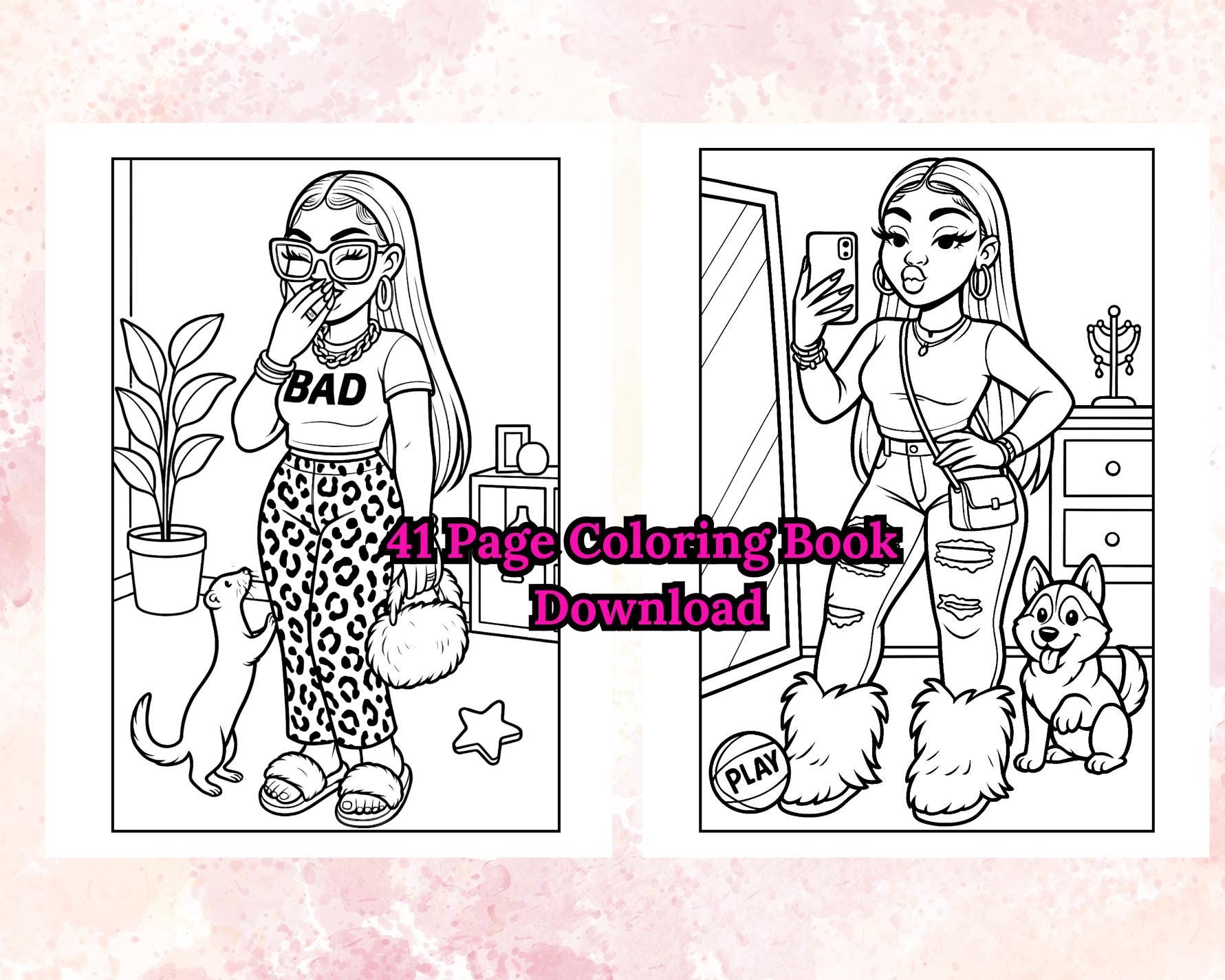 41 Slay With Pets Coloring Book Pages Bundle Bougie Black Girls Cute ...