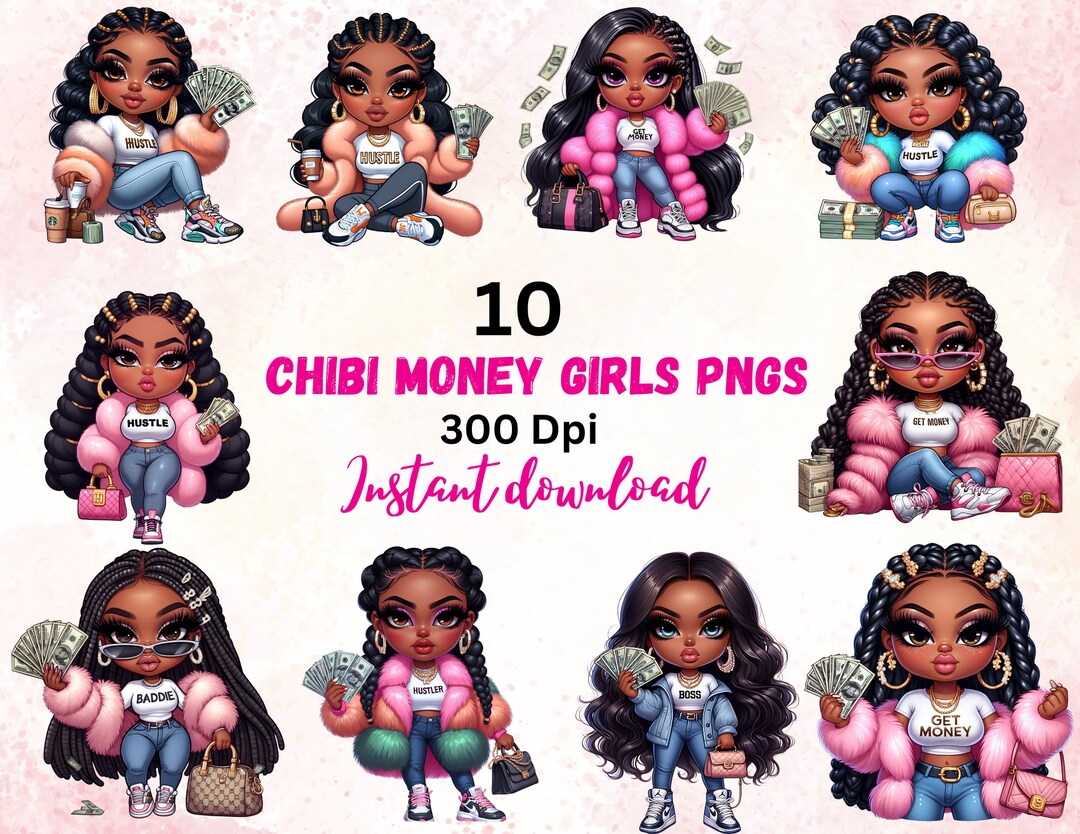 Black Chibi Girl Clipart 10 Chibi Girls With Money Bundle Png Urban Hip ...