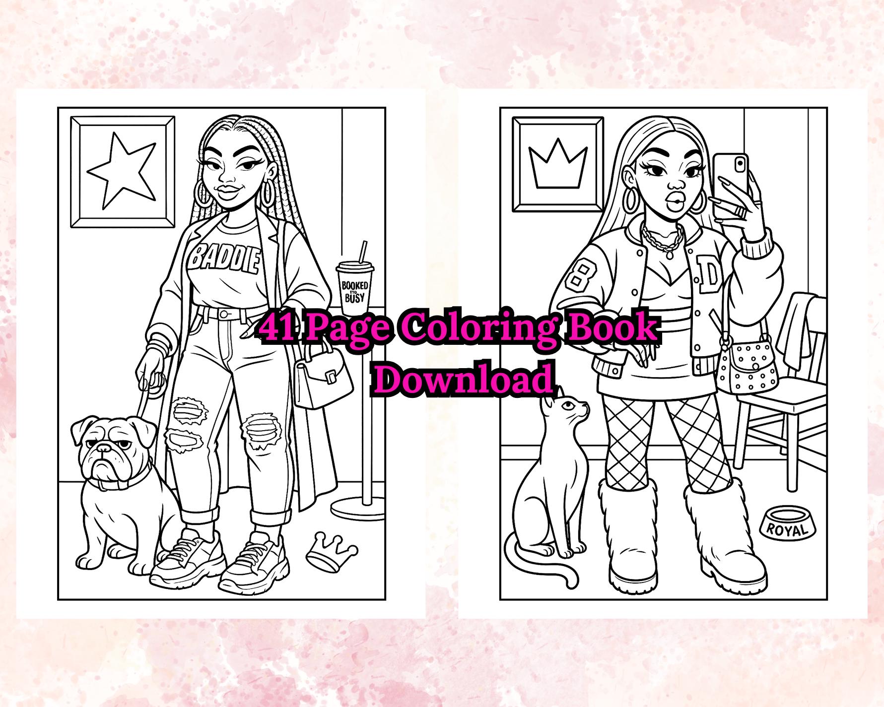 41 Slay With Pets Coloring Book Pages Bundle Bougie Black Girls Cute ...