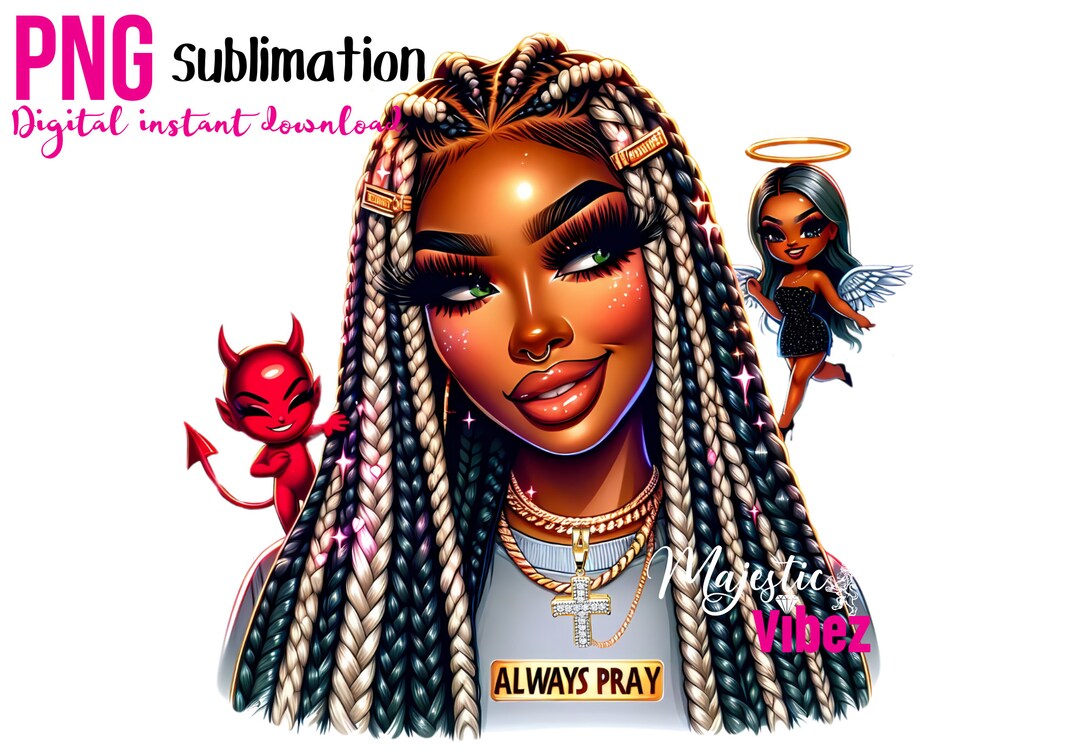 Always Pray PNG Black Girl Clipart Angels and Devils African American ...