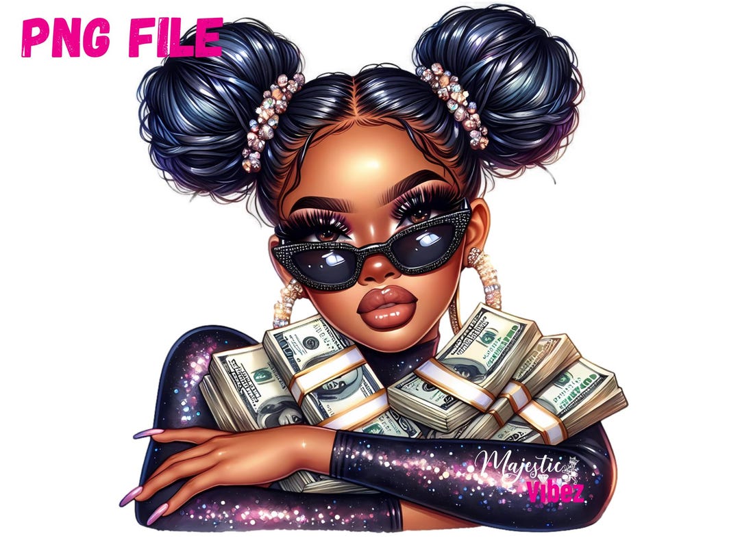 Girl Holding Money Stacks PNG Black Dope Girl Clipart Hustler Woman Png ...