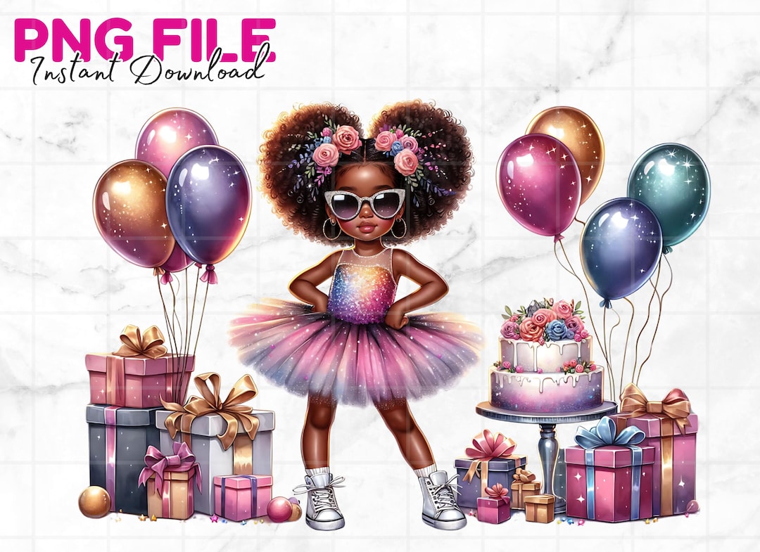 Black Birthday Girl Clipart Little Black Girl PNG Birthday Princess PNG ...