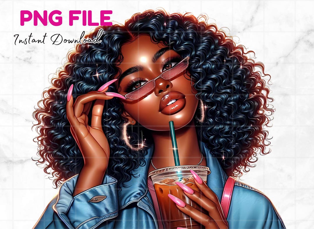 Beautiful Black Girl Coffee Cup Png Black Women Clipart Pink Outfit