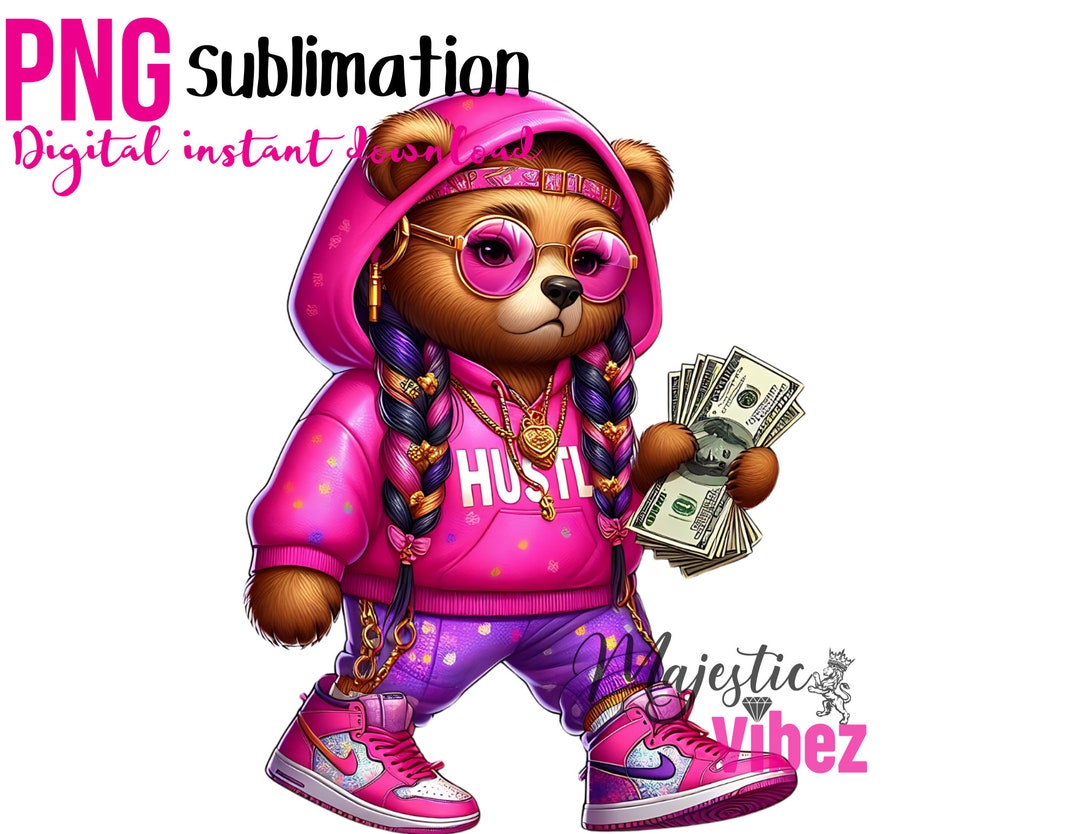 Hustle Bear Clipart, Patchwork Bear PNG, Girl Bear With Money, Urban Hip Hop Bear, Gangsta Teddy ...