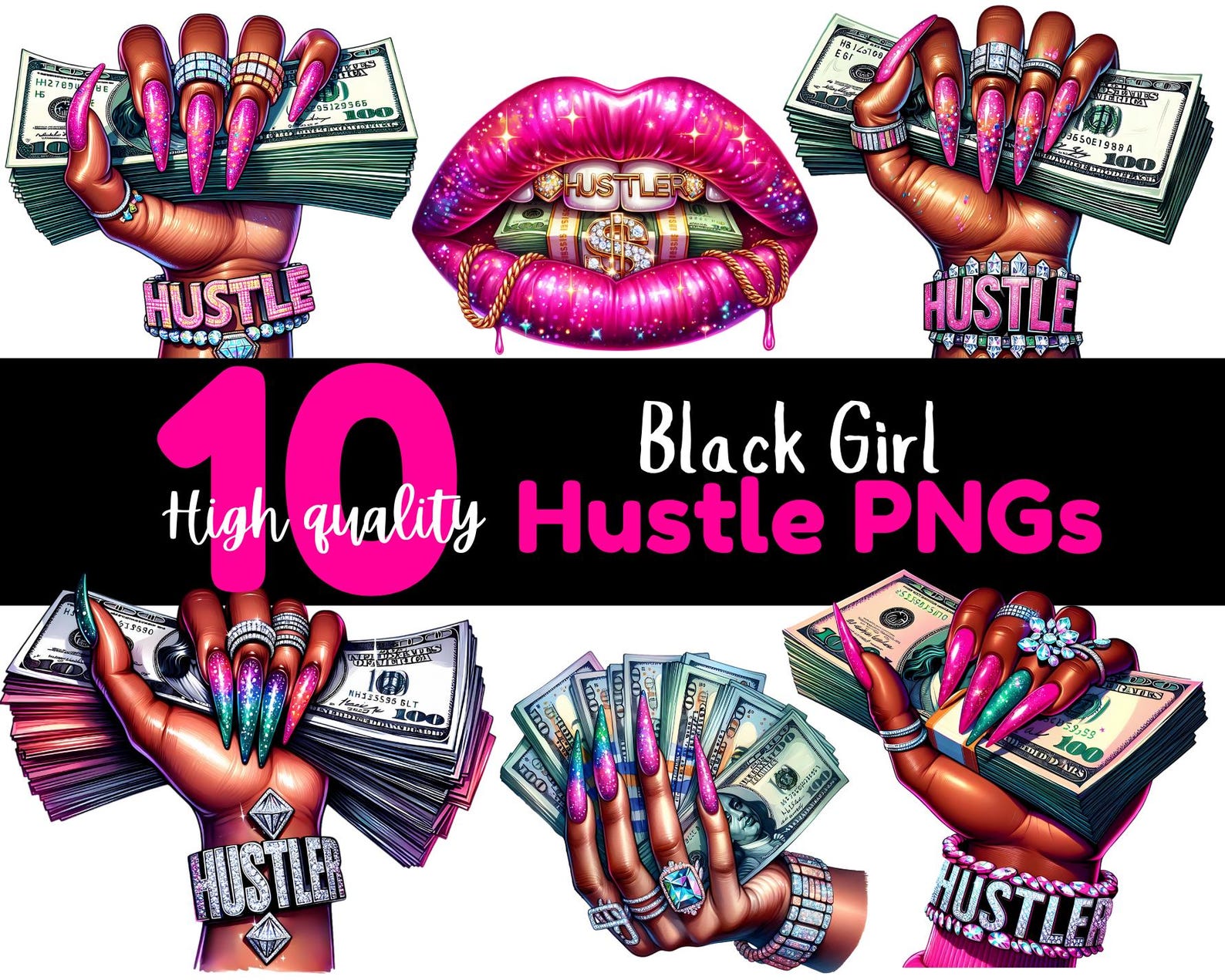 Money PNG Bundle Hustler Hands With Money Stack Clip Art Girl Boss Babe ...