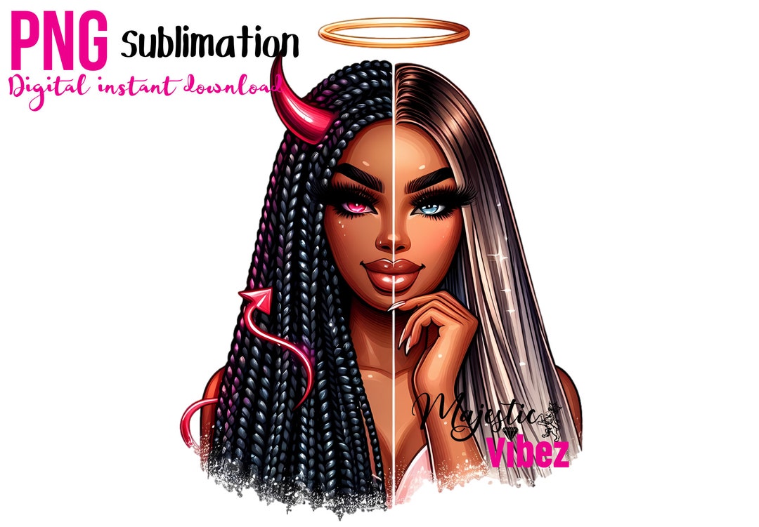 Half Angel Half Devil PNG Black Girl Clipart Angels and Devils African ...