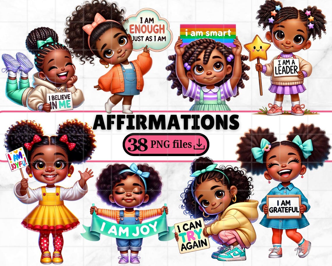 38 Black Little Girl Clipart Bundle African American Positive ...