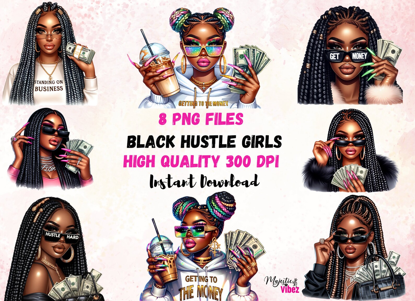 Black Girl With Money Clipart Bundle Hustler Girls PNG Urban Girl With ...