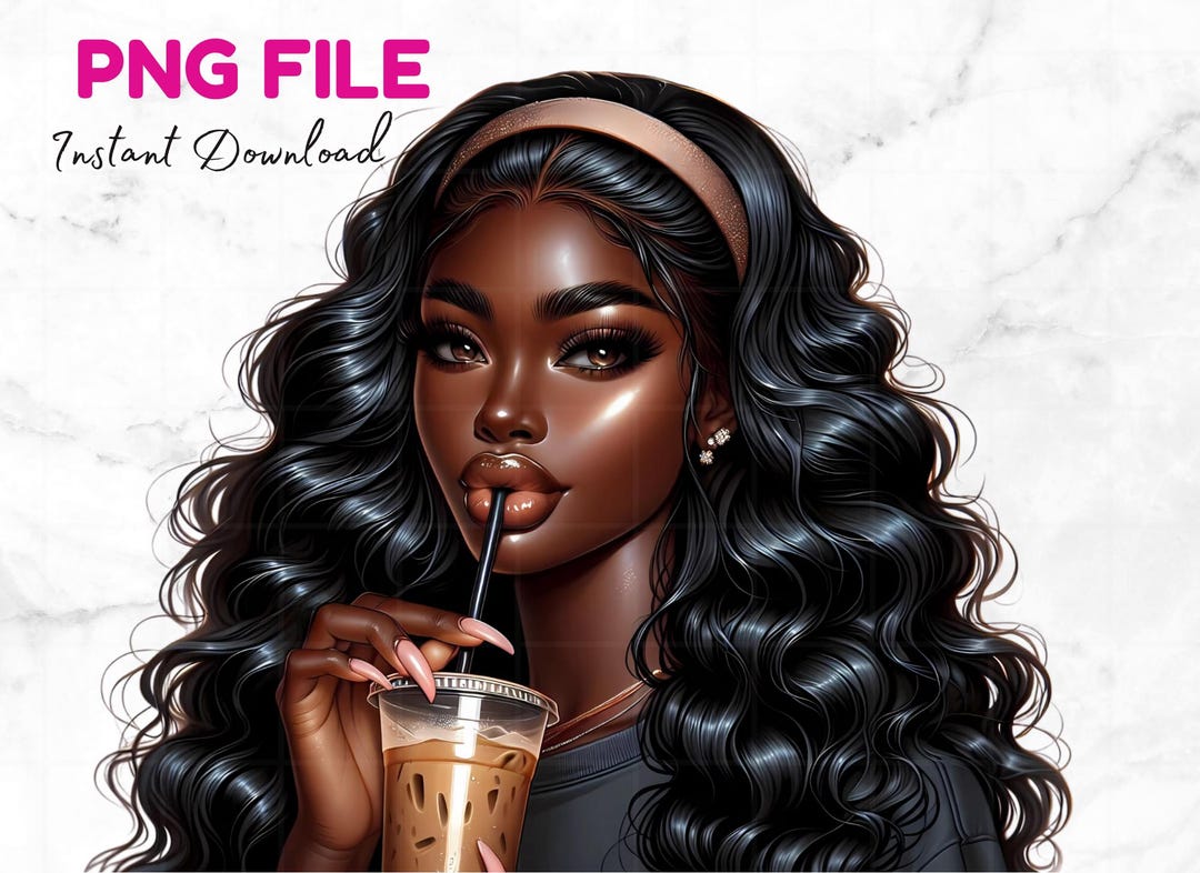 Beautiful Black Girl Coffee Cup Png Black Women Clipart Pink Outfit