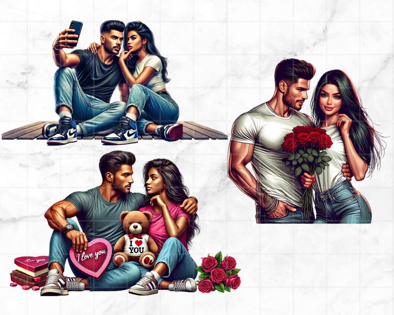 30 Latino Couples Clip Art Bundle Latin Love Couple Goals Romantic ...