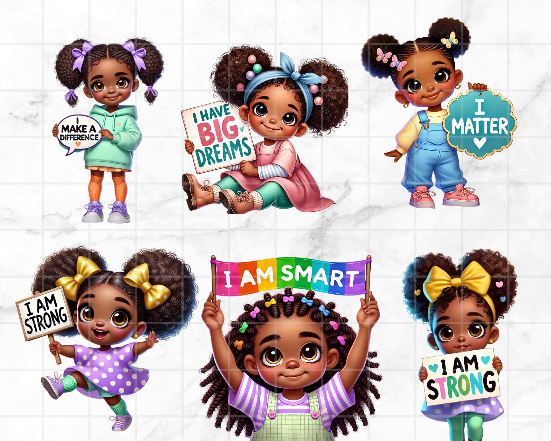38 Black Little Girl Clipart Bundle African American Positive ...