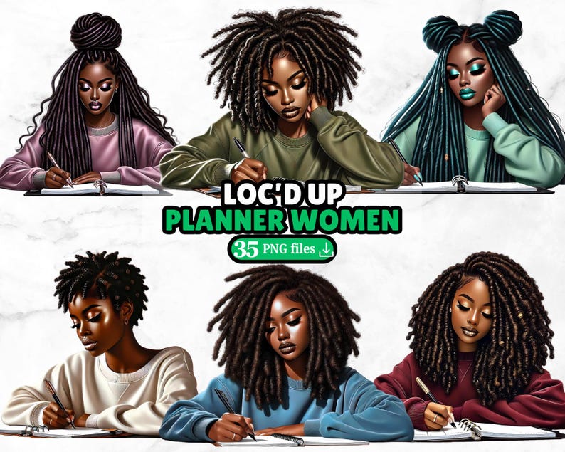 35 Black Girls With Loc's PNG Bundle Boss Babe Self Love Clipart Dread ...