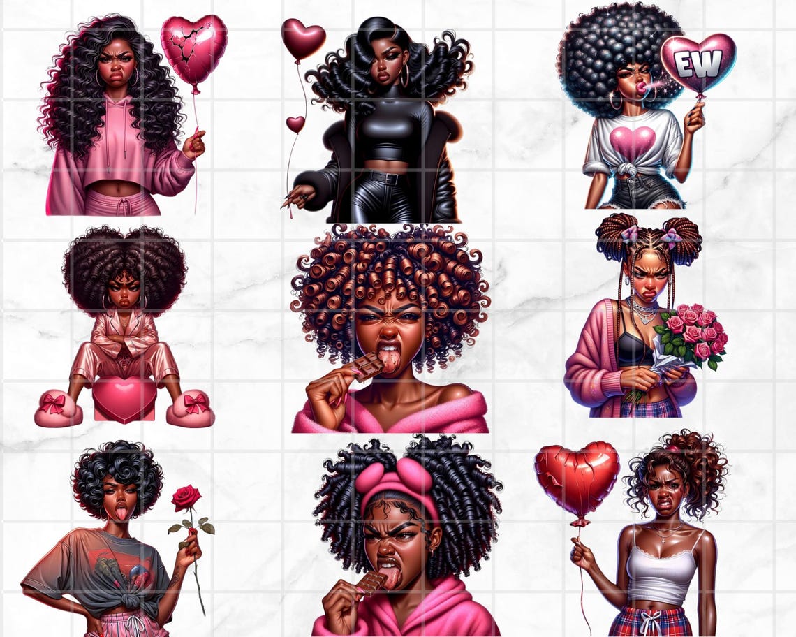 37 Sassy Black Girl Clipart Bundle Funny Not Your Valentine Clipart ...