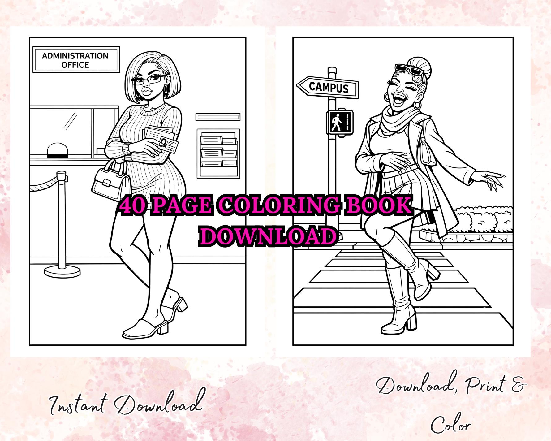 40 College Life Coloring Book Pages for Black Girls Baddie Dorm PNG ...