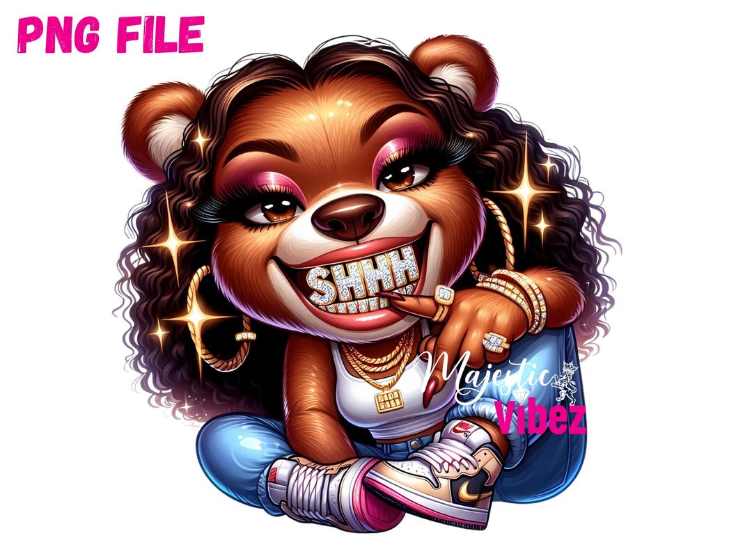 Hip Hop Bear PNG Shhh Be Quiet Png Funny Bear Clip Art for Shirts ...