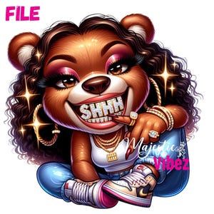 Hip Hop Bear PNG Shhh Be Quiet Png Funny Bear Clip Art for Shirts ...