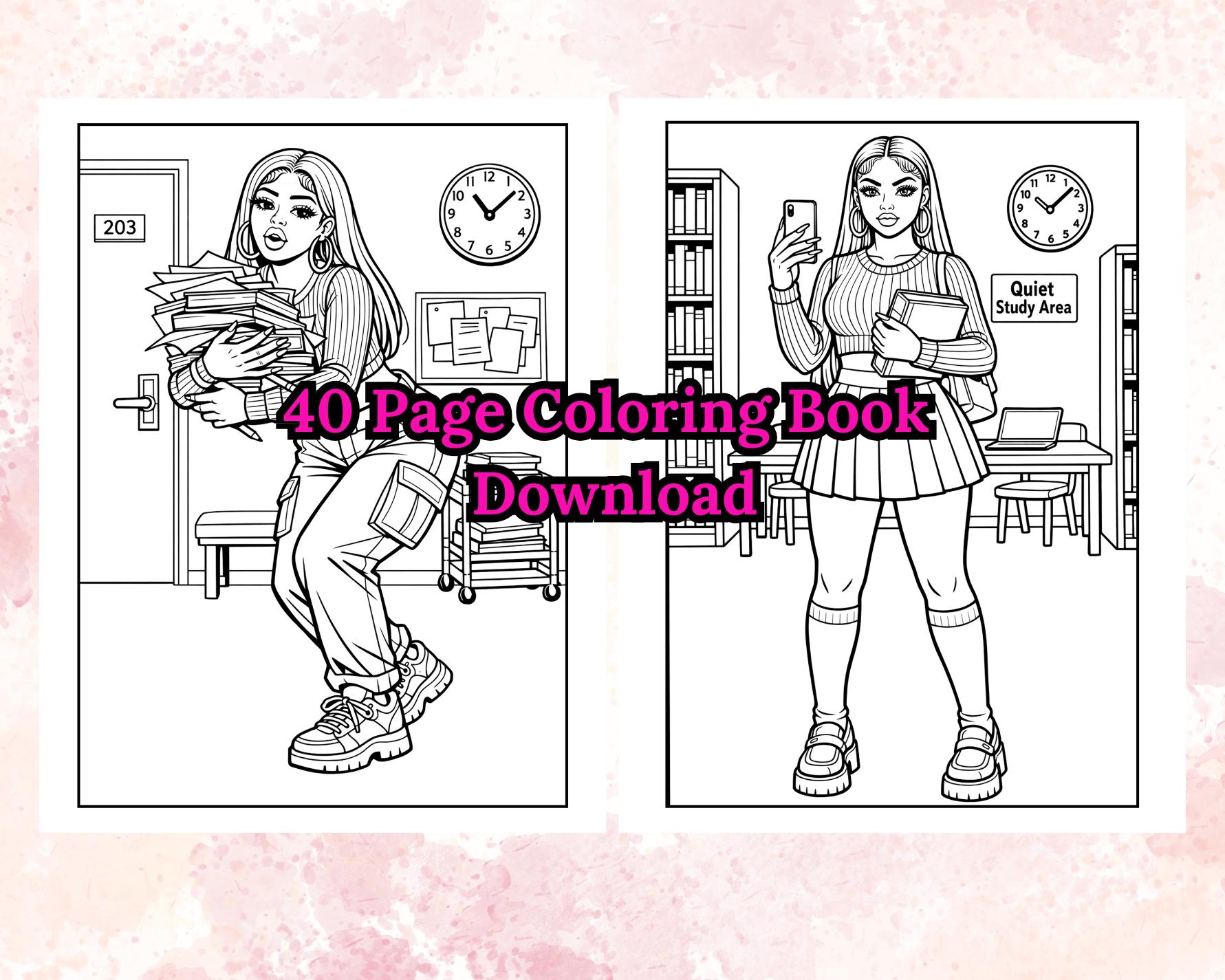 40 College Life Coloring Book Pages for Black Girls Baddie Dorm PNG ...