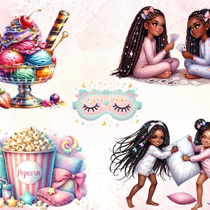 Pajama Party Clipart Bundle Sleepover Clipart Little Black Girl Slumber ...