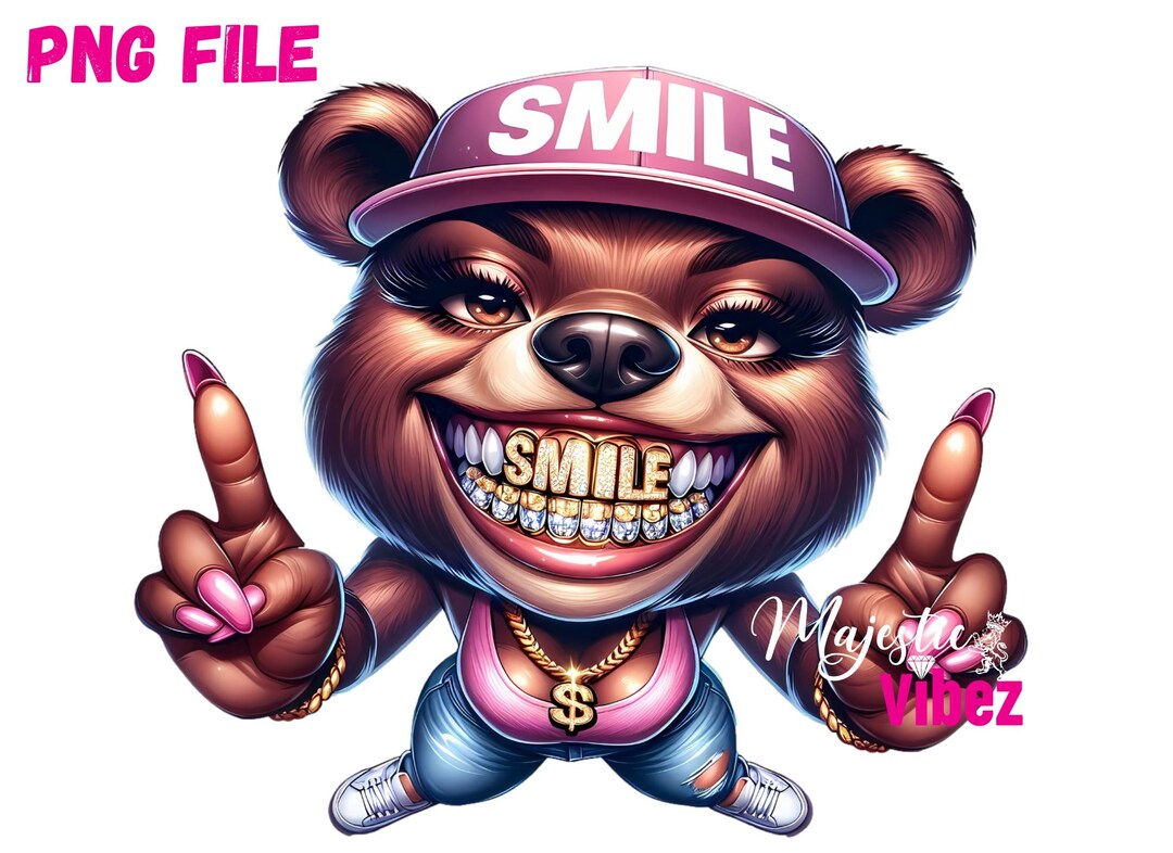 Hip Hop Bear PNG Smile Png Funny Bear Clip Art for Shirts Gangsta Bear ...