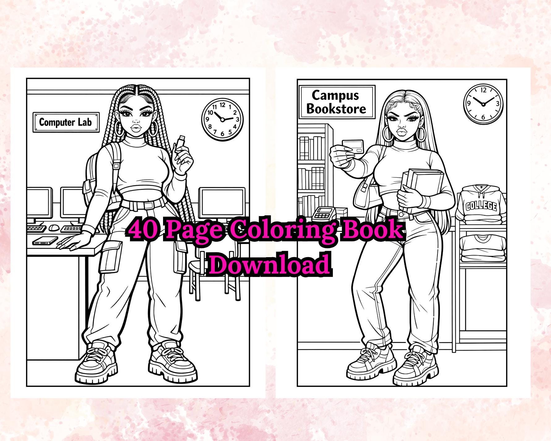 40 College Life Coloring Book Pages for Black Girls Baddie Dorm PNG ...