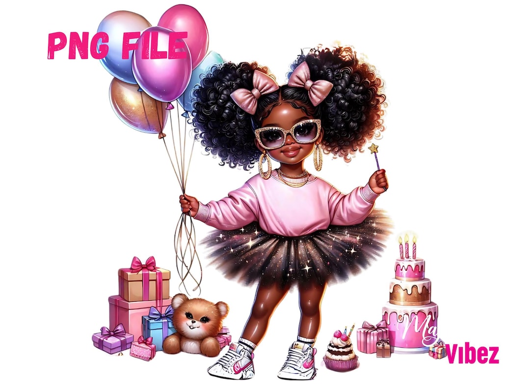 Black Birthday Girl Clipart Little Black Girl PNG Birthday Princess PNG ...
