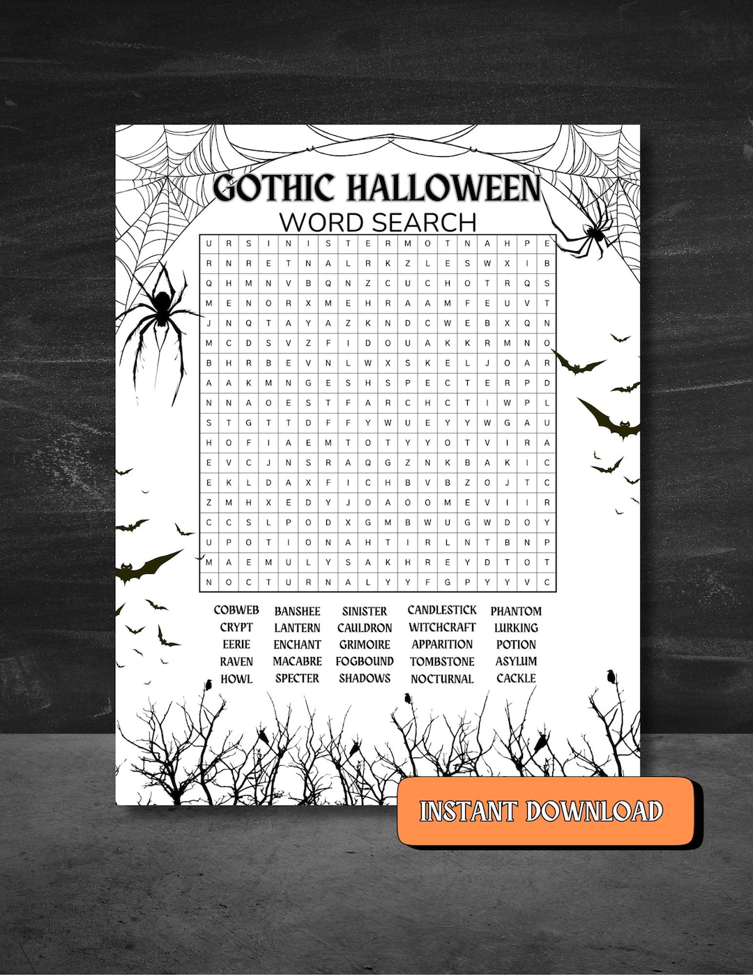 Gothic Halloween Word Search: Adult Party Game, Printable Puzzle (PDF ...