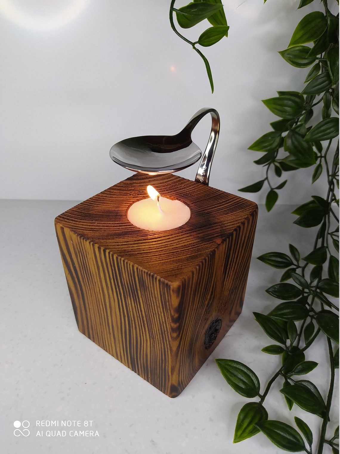 Spoon Oil Burner, Reclaimed Solid Wood, Pine Tea Light Holder, Bedroom ...
