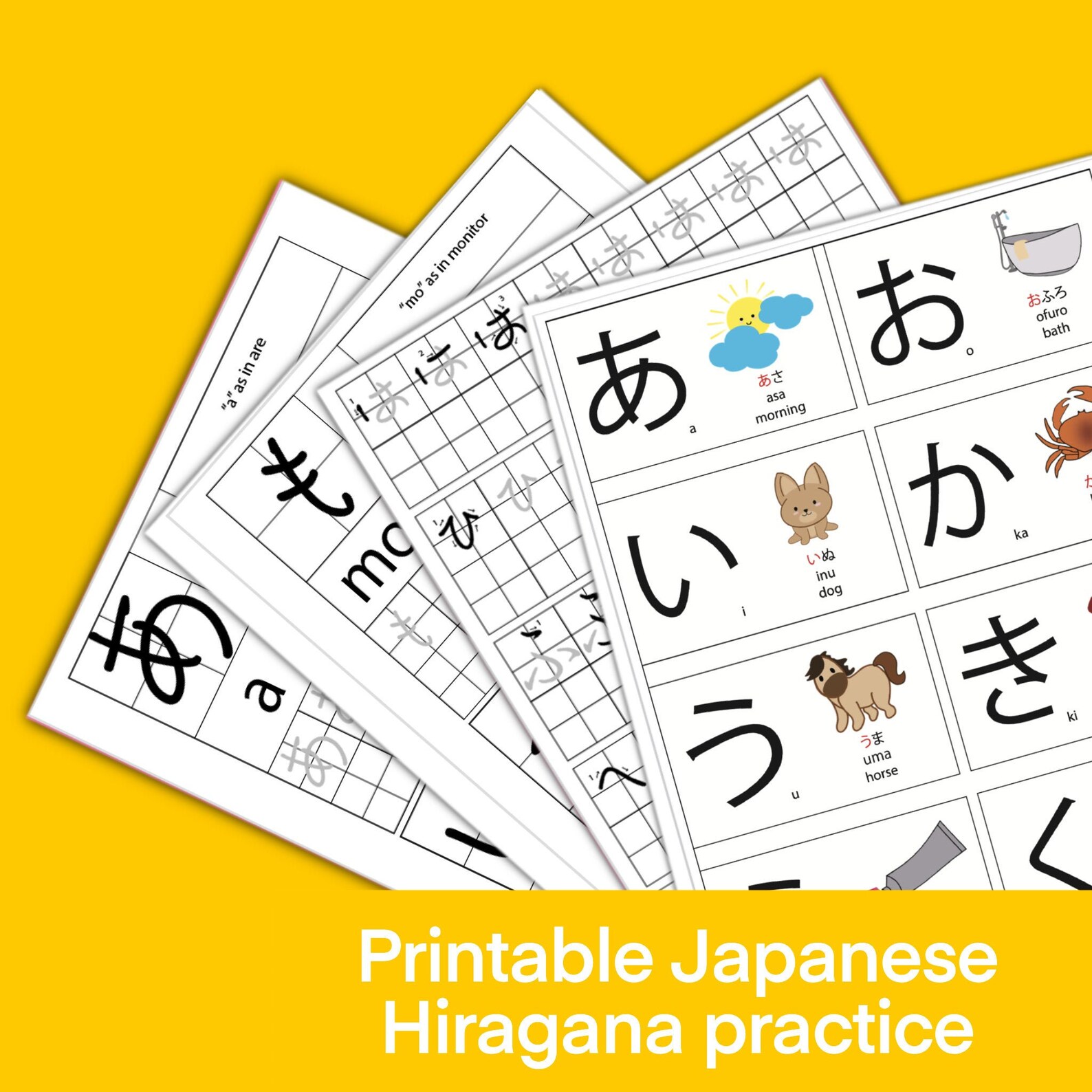 Printable Japanese hiragana flashcards and hiragana writing | Etsy