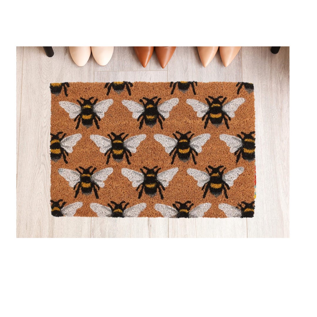 Natural Bee Print Welcome Coir Door Mat - Natural Coconut Fibres ...