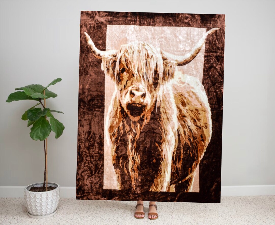 Soft Faux Mink Highland Cow Blanket Large and Adorably Cute Home or ...