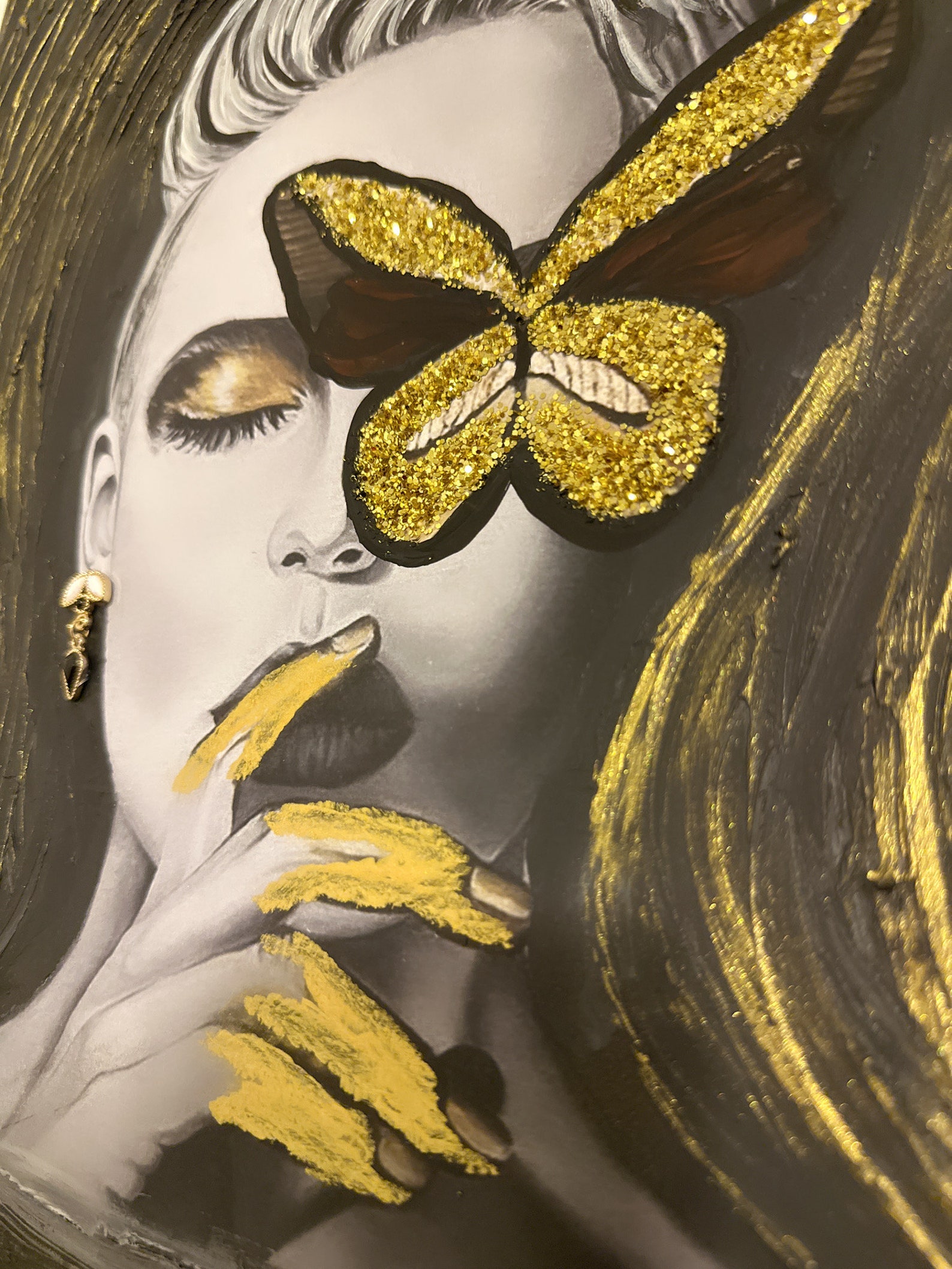 Woman Portrait Mixed Media Art: Butterfly Eye Canvas Print (20" X 16 ...