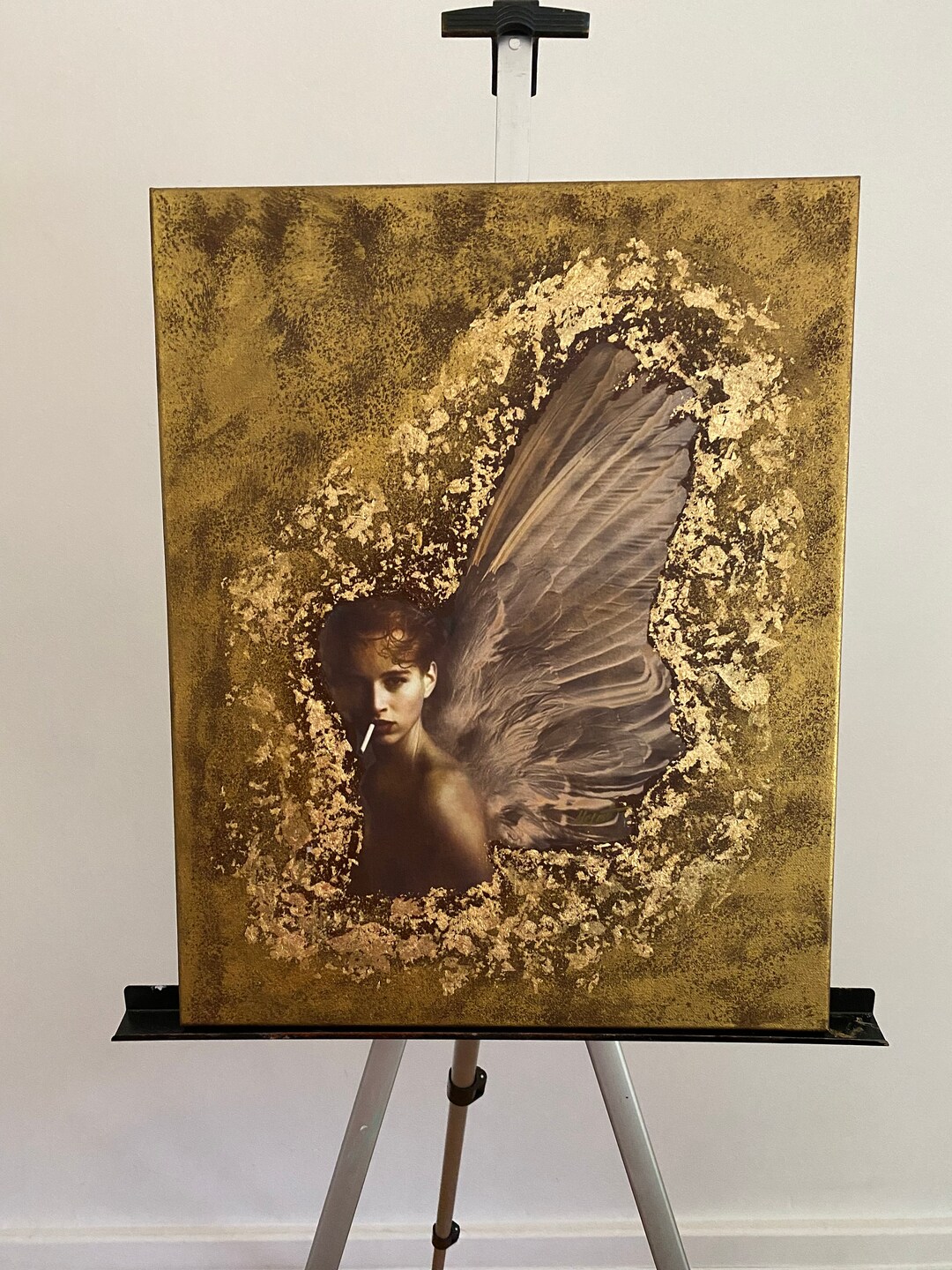 20"x16" Mixed Media Art, Mixed Print Art, Angel Abstract Art, Modern ...