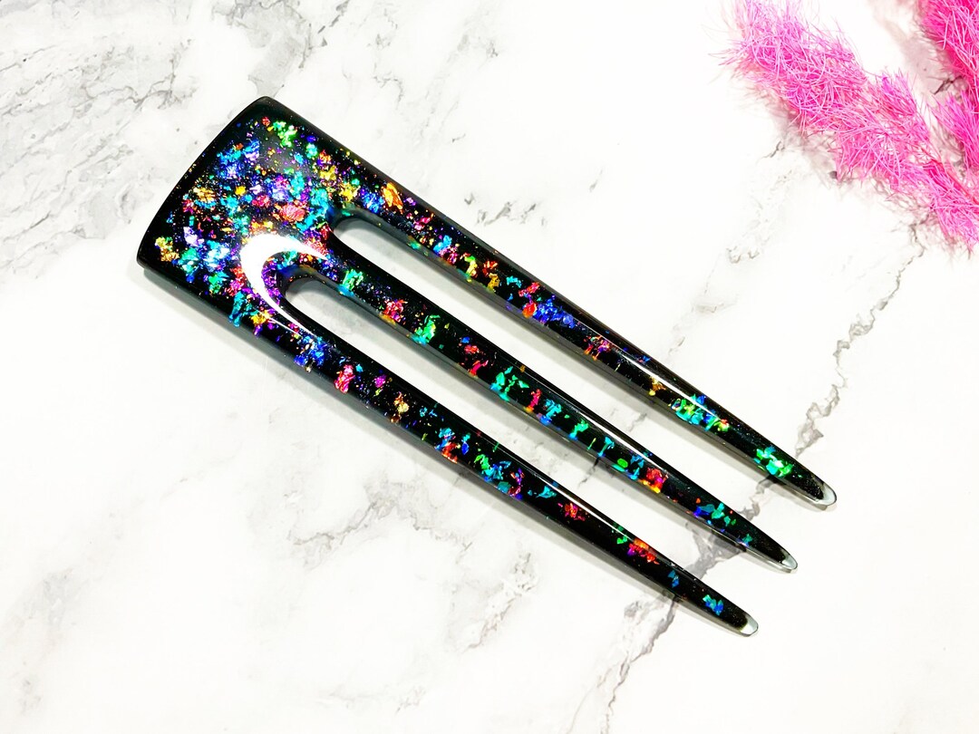 Fire Opal, Black Opal, 3 Prong Hair Fork, Hair Stick, Hair Accessories, Kanzashi, Resin Hair Pin ...